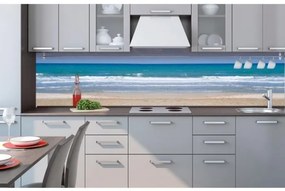 DIMEX | Fototapeta do kuchyně Pláž KI-260-090 | 260 x 60 cm | modrá, bílá, béžová