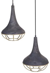 Závěsná lampa se 2 stínidly z mangového dřeva černá/mosazná BAGMATI Beliani
