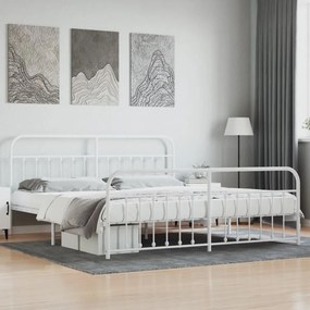 Kovový rám postele s hlavovým a nožním čelem bílý 193 x 203 cm,  352651