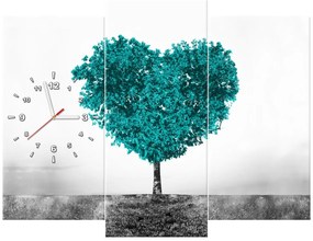Gario Obraz s hodinami Tyrkysový strom lásky - 3 dílný Rozměry: 90 x 70 cm
