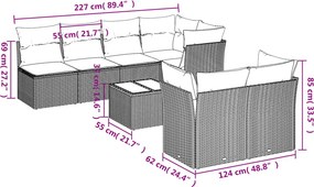 8dílná zahradní sedací souprava a podušky světle šedá polyratan 3217302