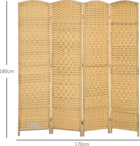 HOMCOM Skládací Paraván 4 Panely 180x180 cm - Ochranná Záclona pro Kancelář a Ložnici v Přírodním Stylu
