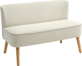 HOMCOM Moderní dvoumístná pohovka bez opěrky se sametovým vzhledem, malá pohovka s dřevěnými nohami, 117 x 56,5 x 77 cm, Krémová