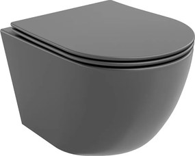 Mexen Lena závěsná WC mísa Rimless s pomalu sklápěcím prkénkem slim, duroplast, tmavě šedý mat - 30224071