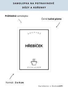Samolepka na kořenky HŘEBÍČEK průhledná 3 × 4 cm tučné písmo