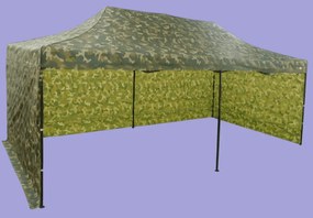 Nůžkový stan 3x6m ocelový, 3 boční plachty, Maskáčová