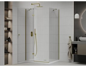 Mexen Roma sprchový kout 80 x 70 cm, 6mm sklo, zlatý profil-čiré sklo + slim sprchová vanička 5cm, 854-080-070-50-00-4010