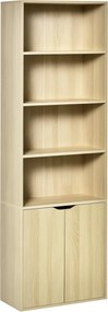 HOMCOM Knihovna se 4 otevřenými přihrádkami a 2 dveřmi pro obývací pokoj, pracovnu a kancelář, nosnost 80 kg, 59x29x180 cm, přírodní | Aosom