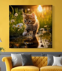 Obraz na plátně - Kotě objevuje krásy přírody FeelHappy.cz Velikost obrazu: 100 x 100 cm