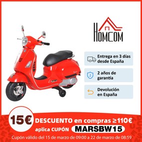 HOMCOM Elektrická Motorka pro Děti 3-6 Let s Licencí VESPA - Akumulátorová Motorka pro Děti s Hudbou, Rychlostí 2-3 km/h a Klaksonem, Nosnost 25 kg, …