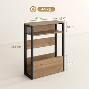 HOMCOM příruční stolek, noční stolek se dvoustupňovou odkládací plochou, zaoblené rohy, 46 d x 18 š x 58,5 v cm, ořech