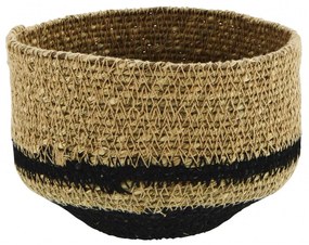 MADAM STOLTZ Úložný košík Seagrass Black Stripe, černá barva, přírodní barva, proutí
