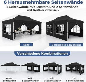 Costway Pavilon skládací pavilon s 6 odnímatelnými bočními stěnami a – černý