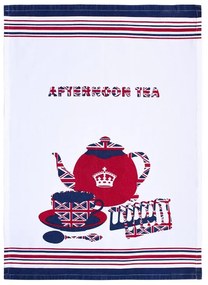 SCANquilt utěrka DEKORO tea bílomodročervená 50 x 70 cm