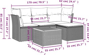 5dílná zahradní sedací souprava s poduškami černá polyratan 3223606