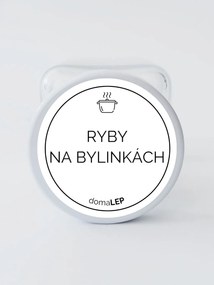 Samolepka na kořenky RYBY NA BYLINKÁCH bílá 5 cm základní písmo