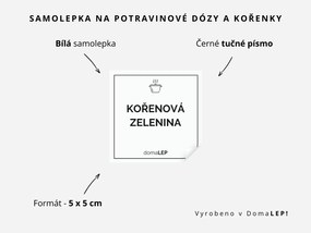 KOŘENOVÁ ZELENINA - omyvatelná samolepka na kořenky, výběr rozměrů Ø 5 cm / 5 x 5 cm / 6 x 8 cm | DomaLEP tvar: ČTVEREC, barva: BÍLÁ - ČERNÉ písmo, velikost: š. 5 cm x v. 5 cm - tučné písmo