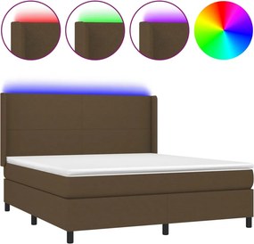 Box spring postel s matrací a LED tmavě hnědá 180x200 cm textil 3138176