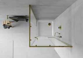 Mexen Rio, čtvercový sprchový kout s posuvnými dveřmi 70 (dveře) x 70 (dveře) x 190 cm, 5mm sklo námraza, zlatý profil + bílá sprchová vanička SLIM, 860-070-070-50-30-4010G