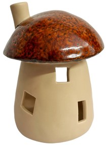 Domeček keramický - houba, hnědá, 13 x 8,5 cm,