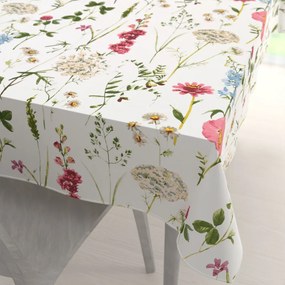 Biante Bavlněný obdélníkový ubrus Sandra SA-667 Velké luční kvítí na bílém 50x100 cm