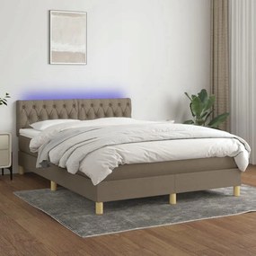 Box Spring Postel S Matrací A Led Textil Taupe Prošívaný design 140 x 200