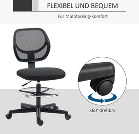 Kancelářská stojací židle Vinsetto, výškově nastavitelná ergonomická kancelářská židle, otočná židle s nastavitelnou opěrkou nohou, černá pro pohodln…