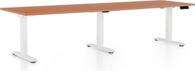 Výškově nastavitelný stůl OfficeTech Long, 260 x 80 cm, bílá podnož, třešeň