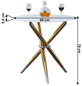 Kondela Jídelní stůl/kávový stolek, bílá / gold chrom zlatý, průměr 80 cm, DONIO