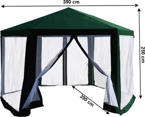 Stanový altán do zahrady, 3,9x2,5x3,9m, zelená / bílá, RINGE TYP 1 + 6 bočních stran