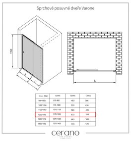 CERANO - Sprchový kout Varone L/P - černá matná, transparentní sklo - 120x80 cm - posuvný