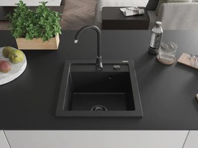 Mexen Vito, granitový dřez 520x490x210 mm, 1-komorový, černá s černým sifonem, 6503521000-77-B