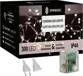 LED Nano závěs - 3x3m, 300LED, 8 funkcí, ovladač, IP44, studená bílá