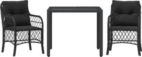 3dílný bistro set s poduškami černý polyratan 3212024