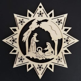 AMADEA Dřevěná ozdoba hvězda s betlémem 20 cm