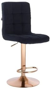 Velurová barová židle TOLEDO na zlaté podstavě - černá