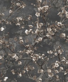 Vliesová tapeta na zeď, šedo-černá, květiny, větvičky, GL76606, Blossom, Prestige Wallcoverings