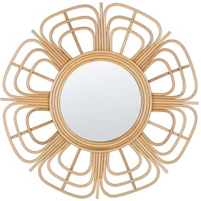 Nástěnné ratanové zrcadlo ve tvaru slunce ⌀ 60 cm béžové PASAKU Beliani