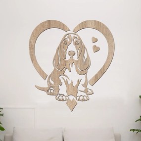 dřevo života Dřevěná samolepka Basset Hound v srdci Zvolte rozměr (cm): 56x60, Zvolte barvu dekoru: Dub Sonoma