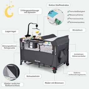 Costway Konvertibilní dětská postýlka 5 v 1 s přebalovacím pultem a úložným