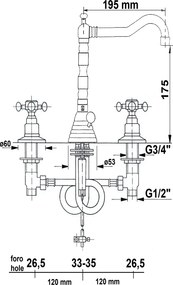 SAPHO ANTEA tříprvková umyvadlová baterie s retro hubicí, s výpustí, chrom/zlato 3222