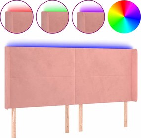 Čelo postele s LED růžové 163 x 16 x 118/128 cm samet 3123827