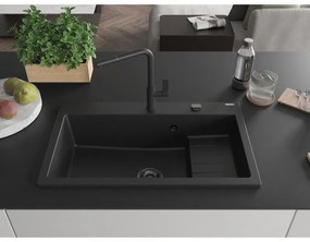Mexen Omar, 1-komorový granitový dřez 800x480x210 mm, černý, grafitový sifon, 6520801005-77-B