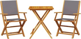 3dílný bistro set antracitový textil a masivní dřevo 3281809
