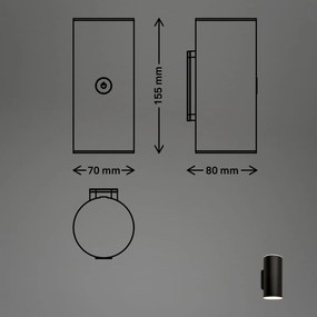 BRI 3786015 Lima LED venkovní nástěnné svítidlo, nabíjecí, 3 krokový dotykový stmívač, časovač, černé - BRILONER