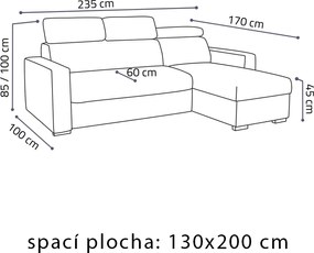 Malá sedací souprava MARIO L | 235x170 cm | rozkládací + úložný prostor | polohovatelné záhlavníky | VÝBĚR TKANIN