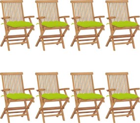 vidaXL Zahradní židle s mi poduškami 8 ks masivní teak [3072905] Barva: Jasně zelená