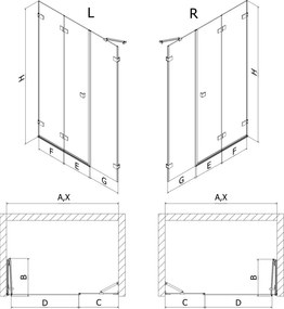 Mexen Lunar-F sklopné sprchové dveře levé 150 cm, průhledné, kartáčovaná měď - 836S-150-050-65-00-L