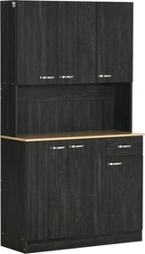 HOMCOM Moderní kuchyňská komoda s bufetem, 6 dveří, 1 zásuvka + Velký pracovní stůl 101L x 39W x 180H cm, černé dřevo