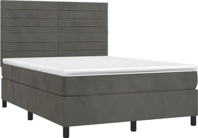 Box spring postel s matrací a LED tmavě šedá 140x200 cm samet 3136186